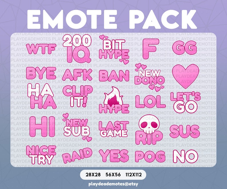 25-pack Kawaii Pink Emote Bundle #1 | Cute Pink Heart Emotes | 25 ...
