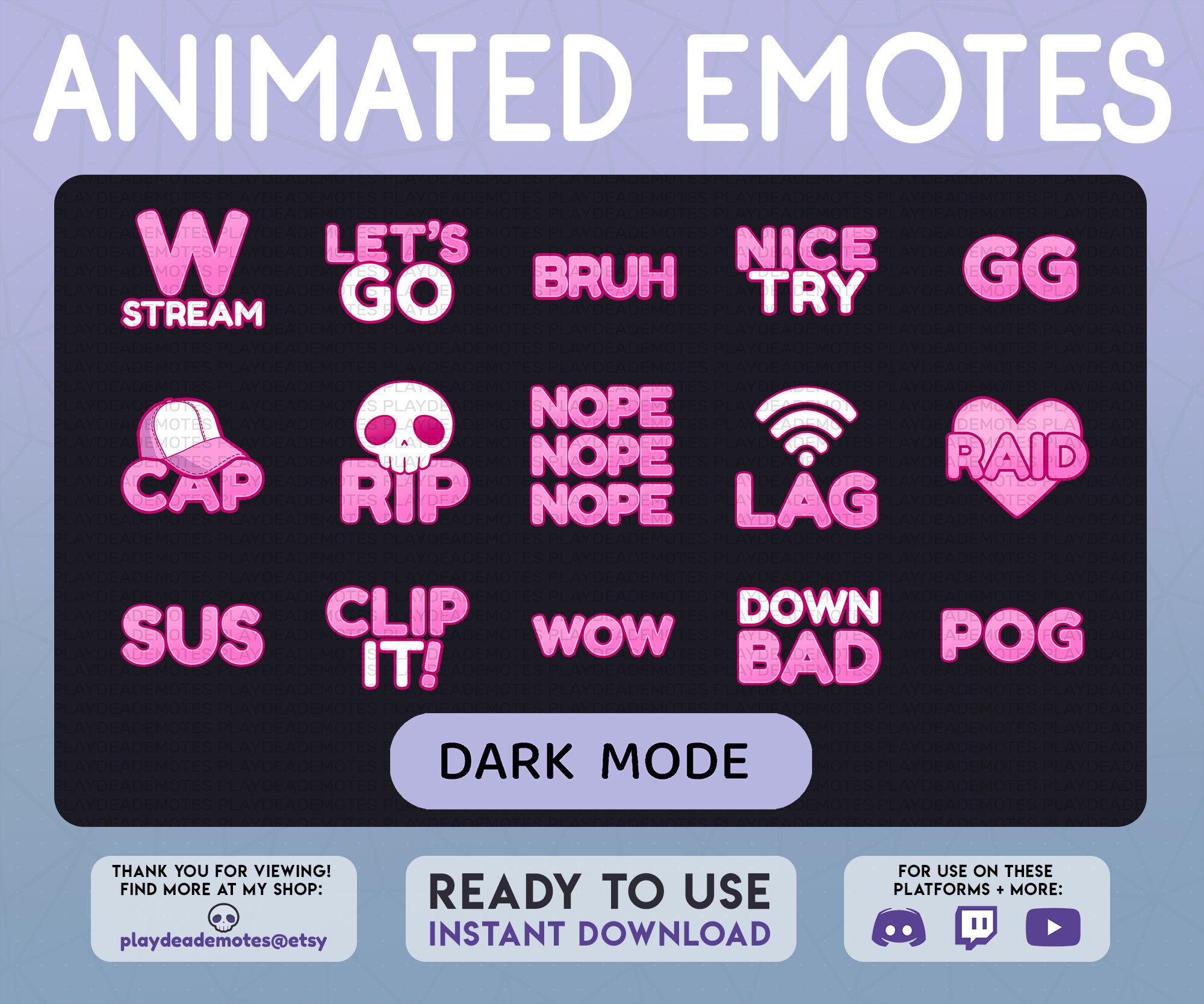 ANIMATED PINK 15-PACK Emotes | Kawaii Cute Pink Animated Text Emote ...