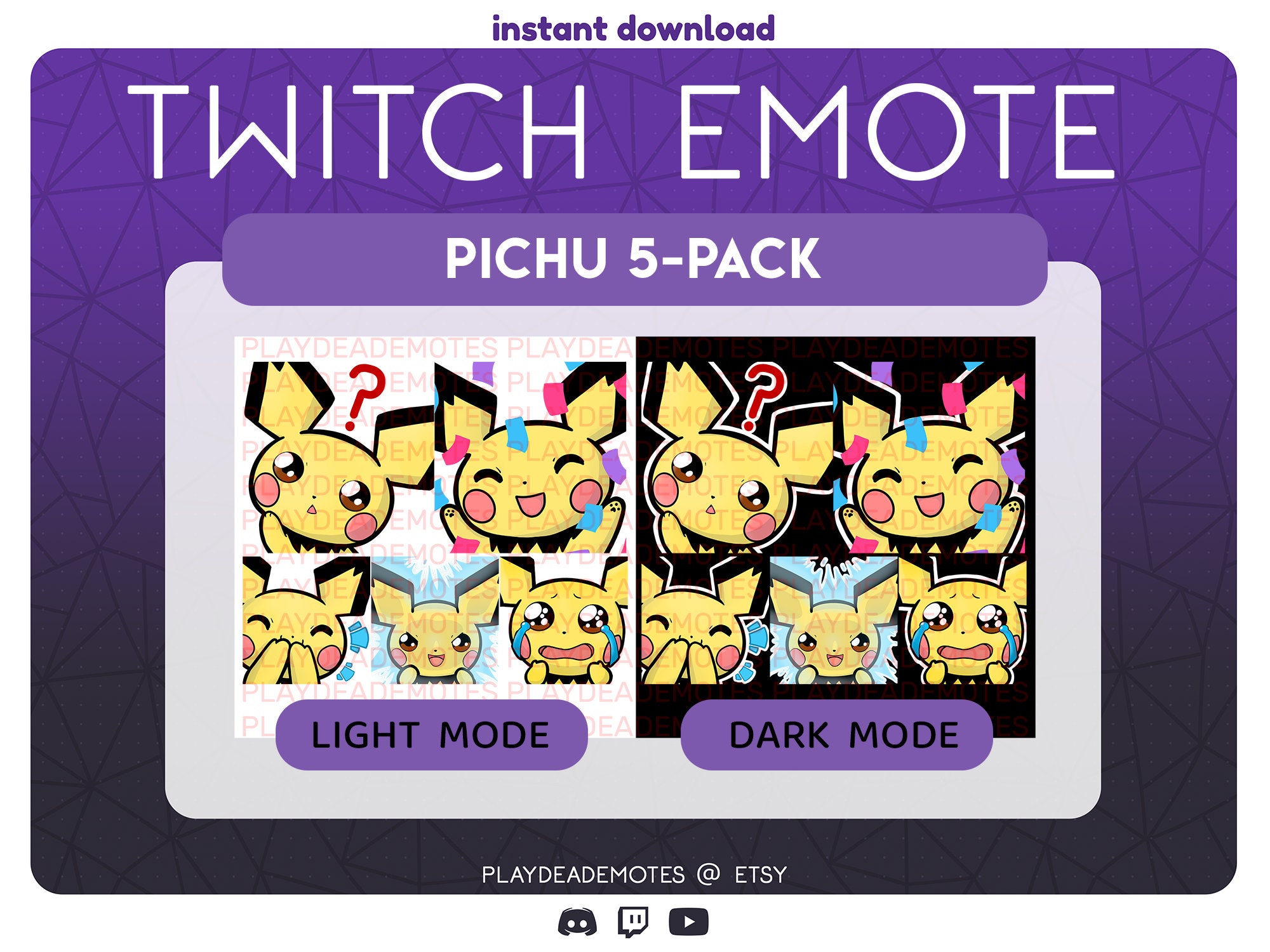 Cute Pichu 5-pack Twitch Emote Bundle | 5-pack Bundle Pichu Pokemon ...