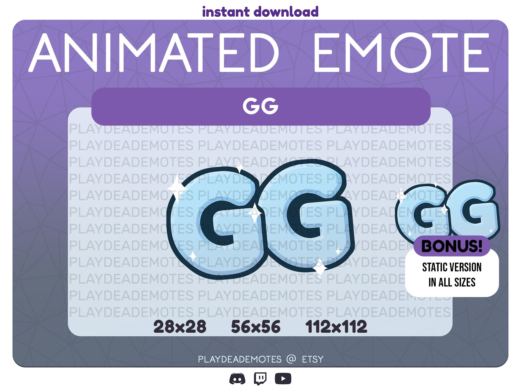 Animated Static GG Twitch Emotes Kawaii Cute Soft Pastel Blue Sparkly ...