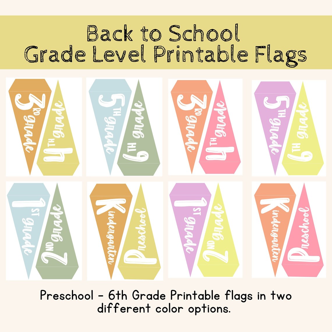 Back to School Grade Level Flags Printable - Etsy