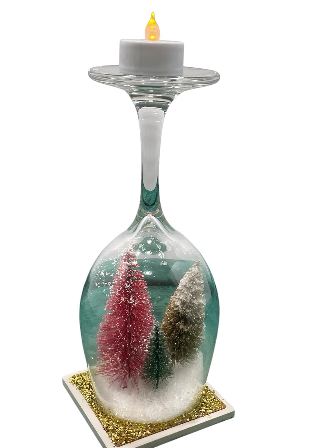 Limited Stock Tea Light Wine Glass Snow Globe - Etsy