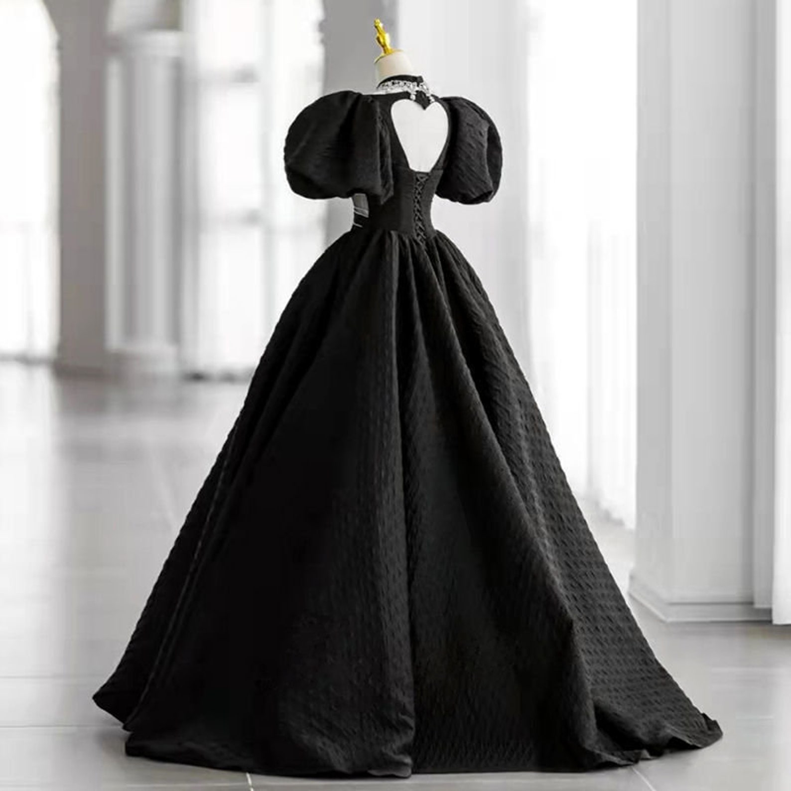 Black Prom Gown With Short Sleeve Black Princess Gown - Etsy UK