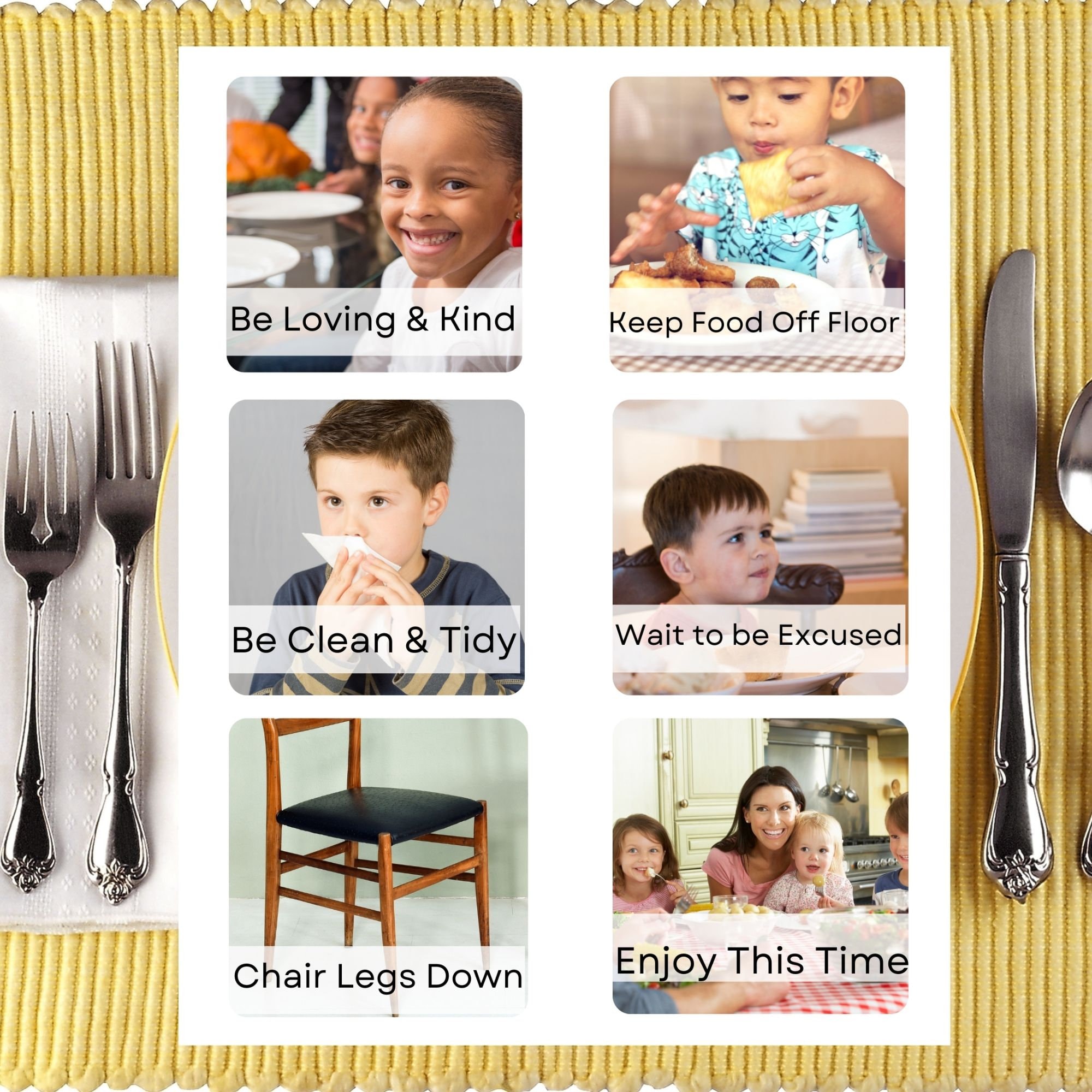 Table Manners Flash Cards for Toddlers, Children, 14 Montessori Cards ...