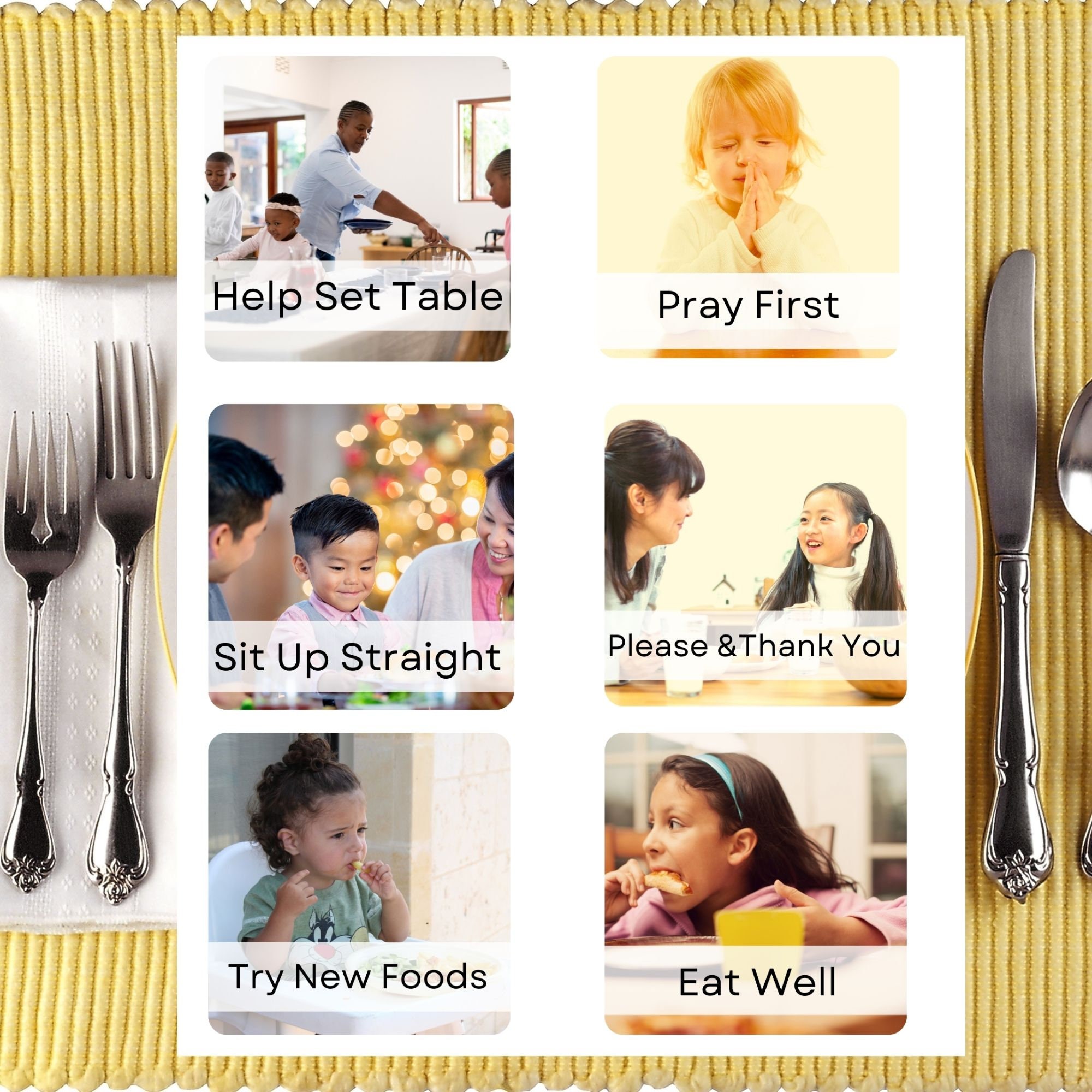 Table Manners Flash Cards for Toddlers, Children, 14 Montessori Cards ...