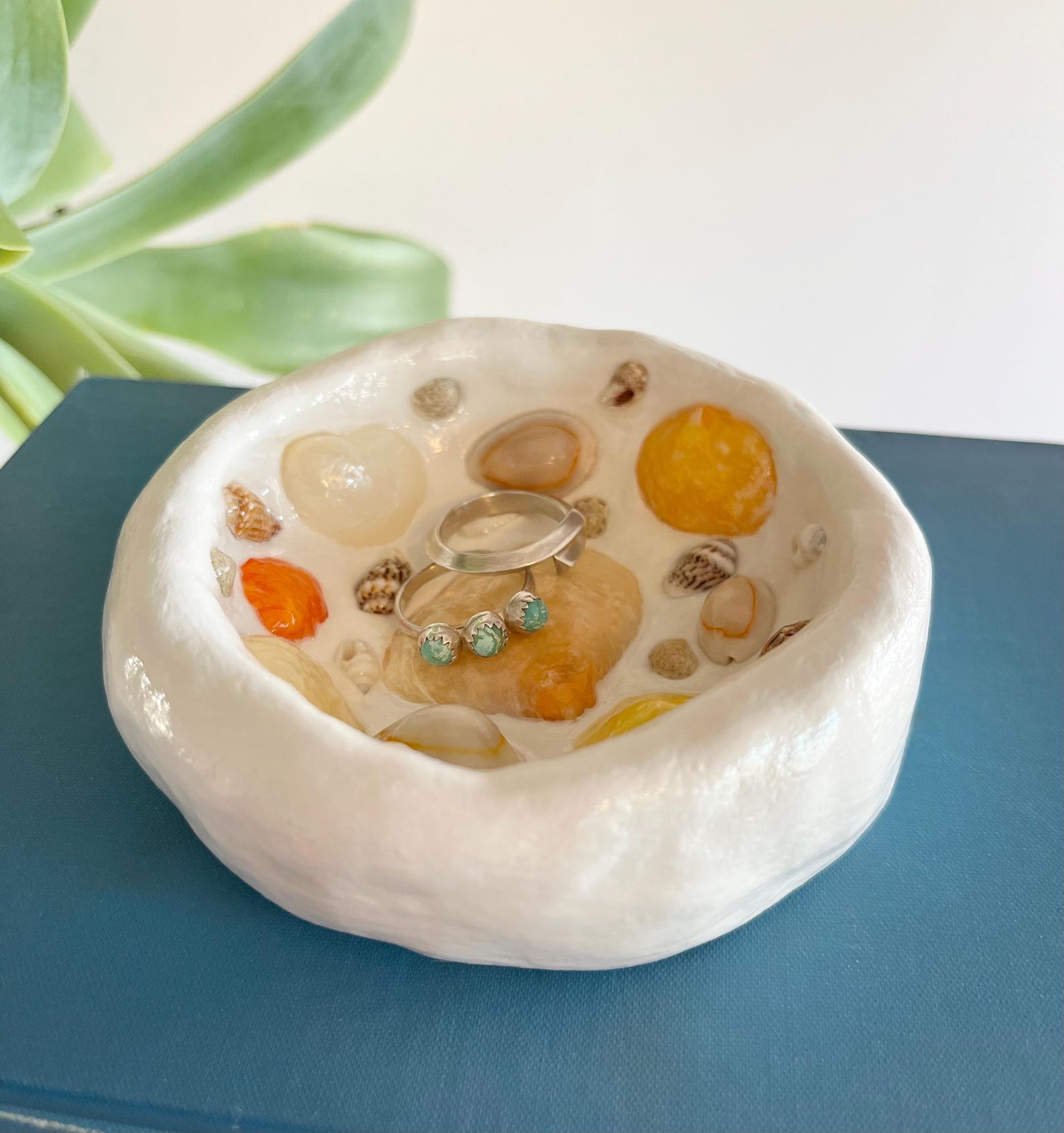 Handmade Pinch Pot Style Clay & Seashell Ring Dish - Handcrafted ...