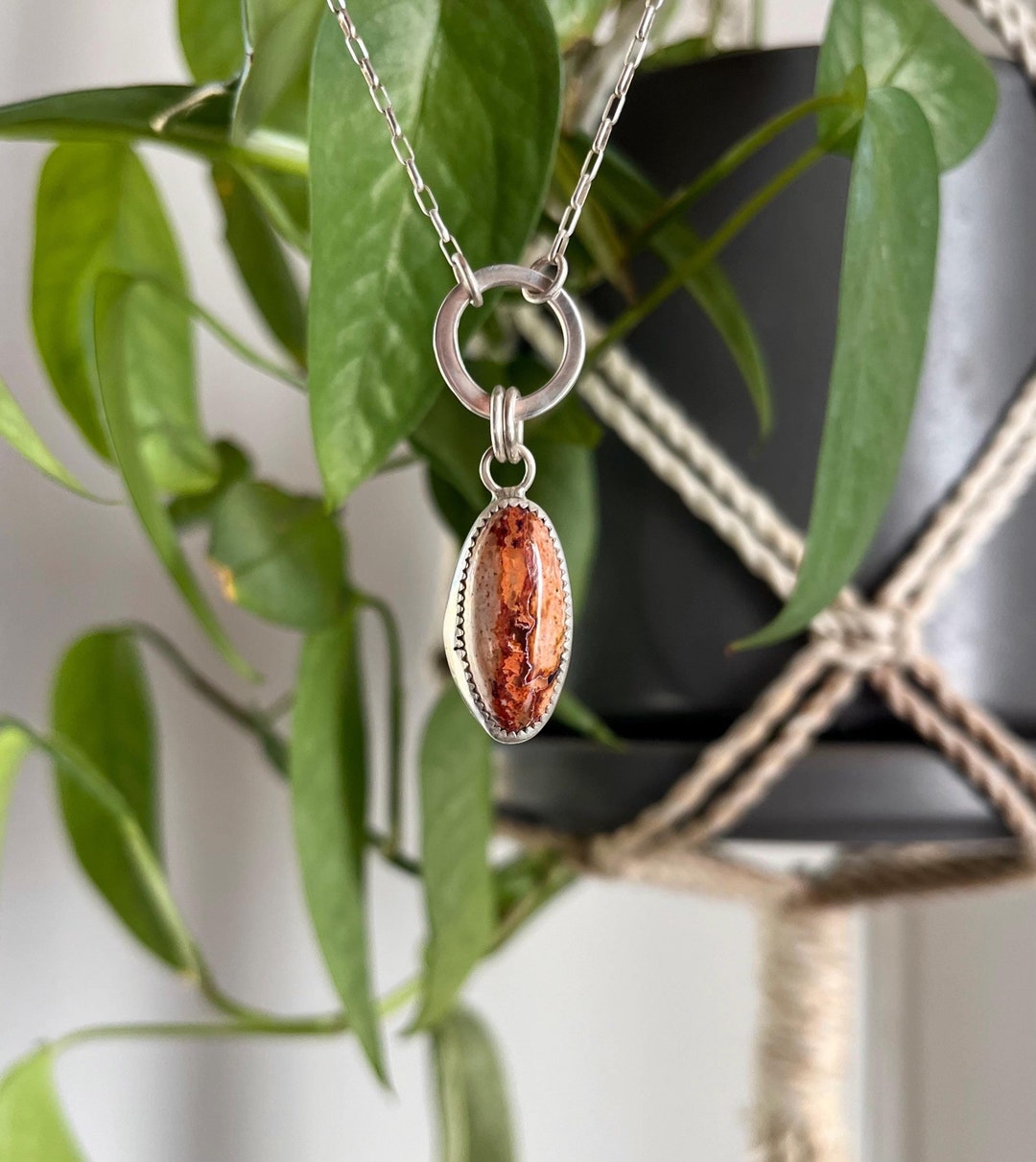 Open Circle Sterling Silver Chain Necklace With Fire Agate Pendant ...