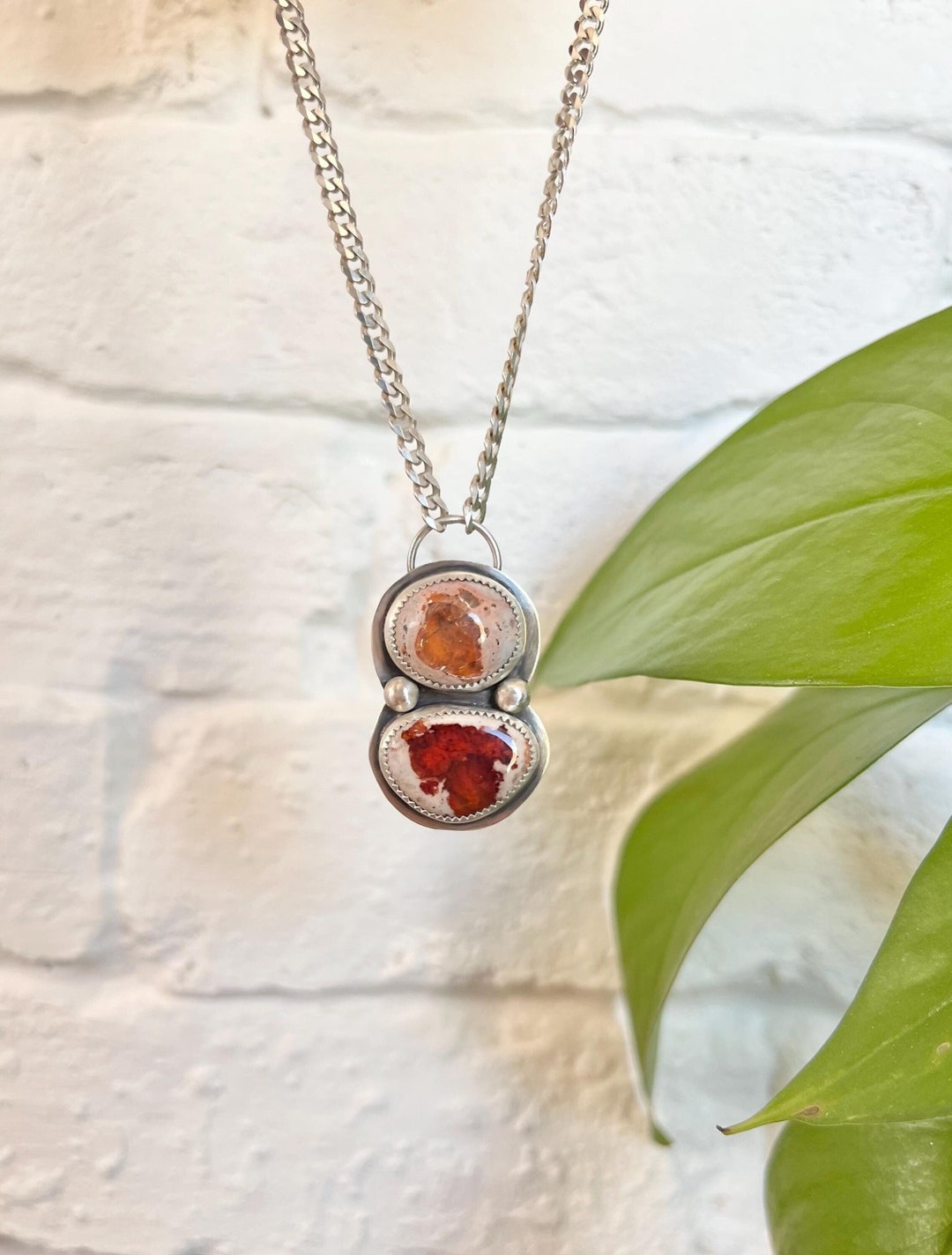 Sterling Silver Mexican Fire Opal Multi Stone Pendant Curb Chain ...