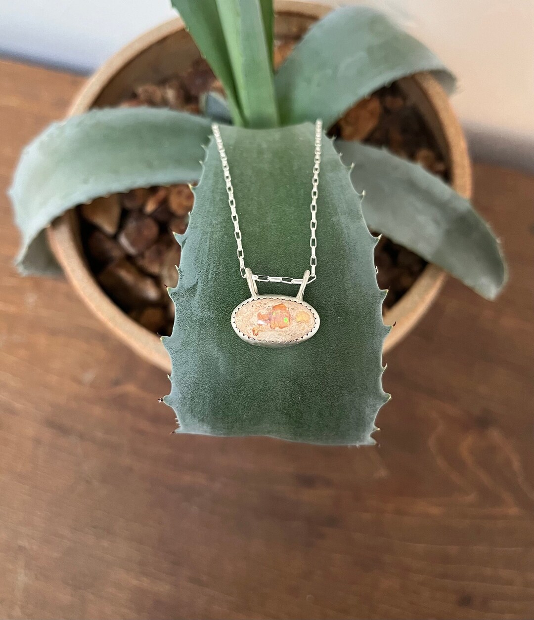 Sterling Silver Mexican Cantera Fire Opal Pendant Necklace Artisan ...