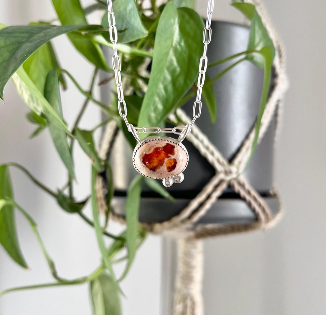 Sterling Silver Mexican Fire Agate Pendant Necklace - Artisan Handmade ...