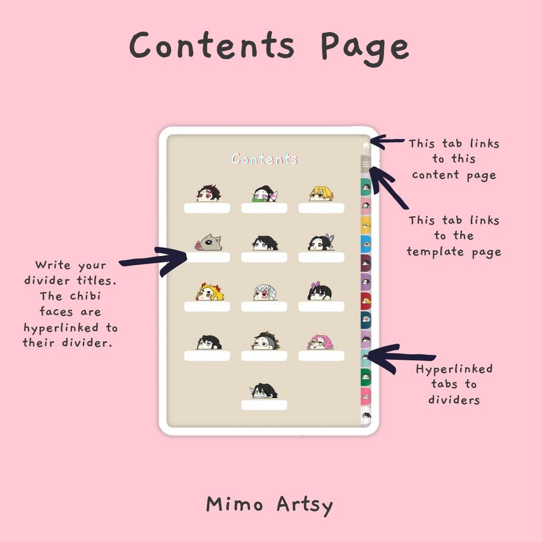 Cute Digital Notebook With Tabs Anime for Goodnotes, Notability 4 ...