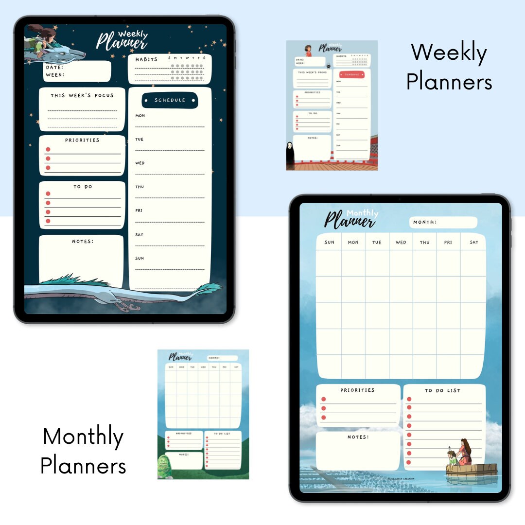 Cute Anime Printable Digital Planner Journal Daily - Etsy