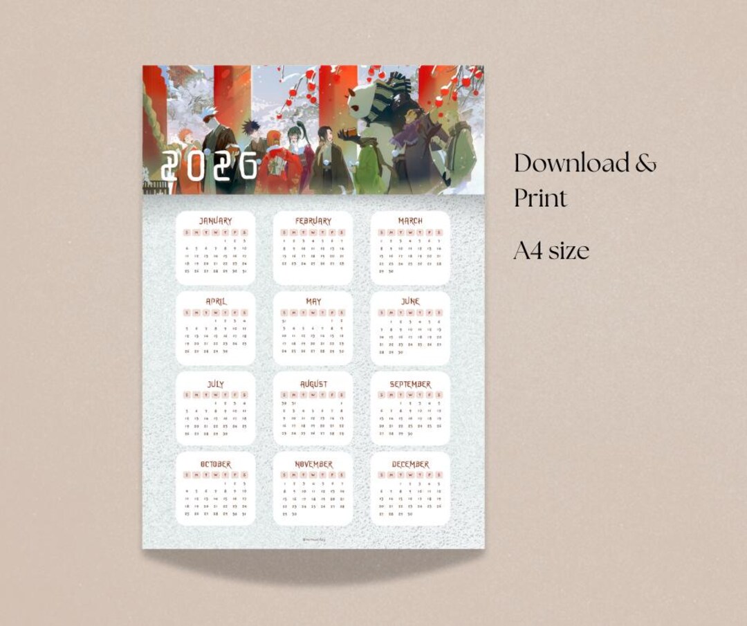 Anime JJK 2026 Yearly Calendar Digital Printable - Etsy