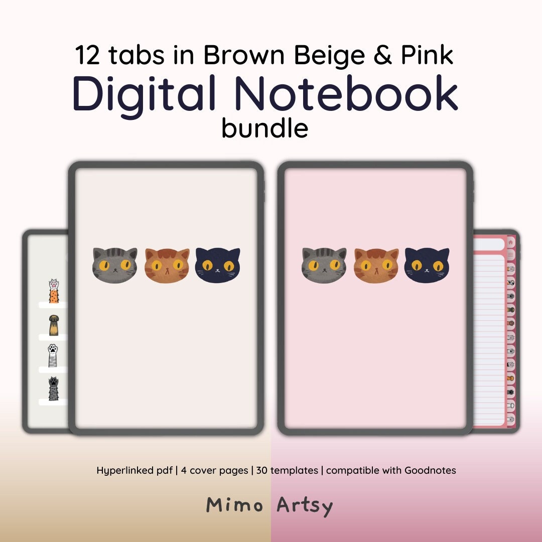 Cute Cats Digital Notebook With Tabs | for Goodnotes, Notability | 6 ...