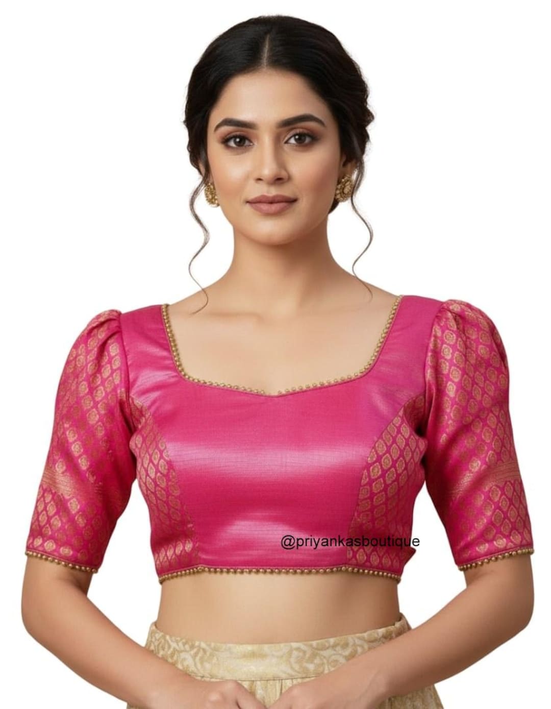 Women's Chanderi Silk Sari Blouse, Pink Elbow Sleeves Sari Top - Etsy