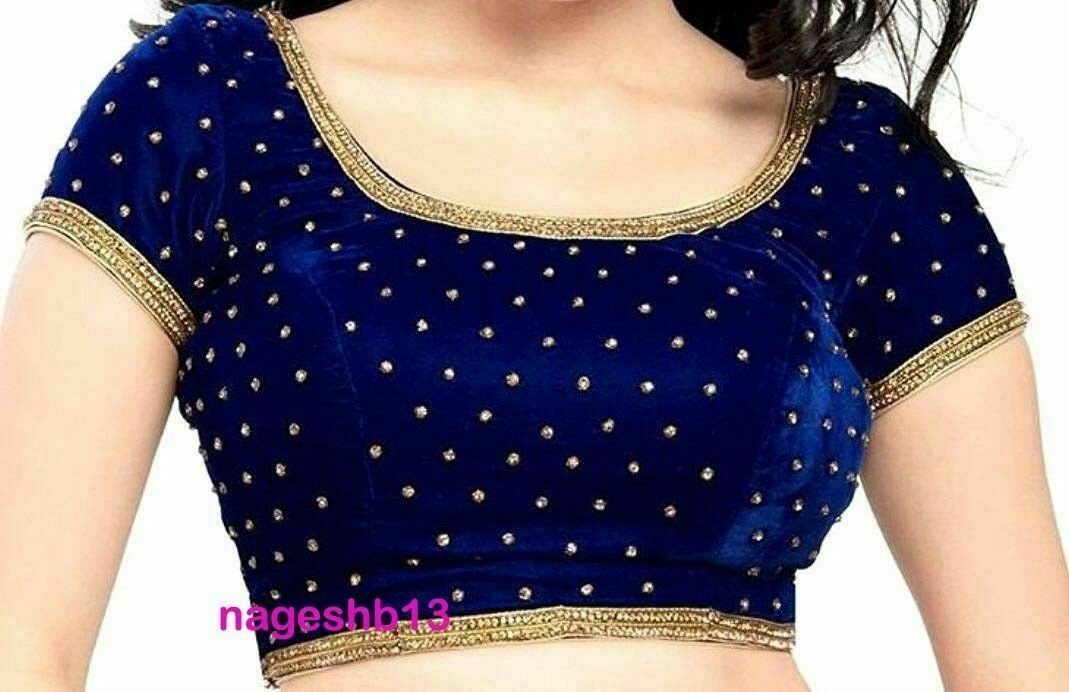 Navy Blue Saree Blouse With Short Sleeves ,readymade Saree Blouse ...