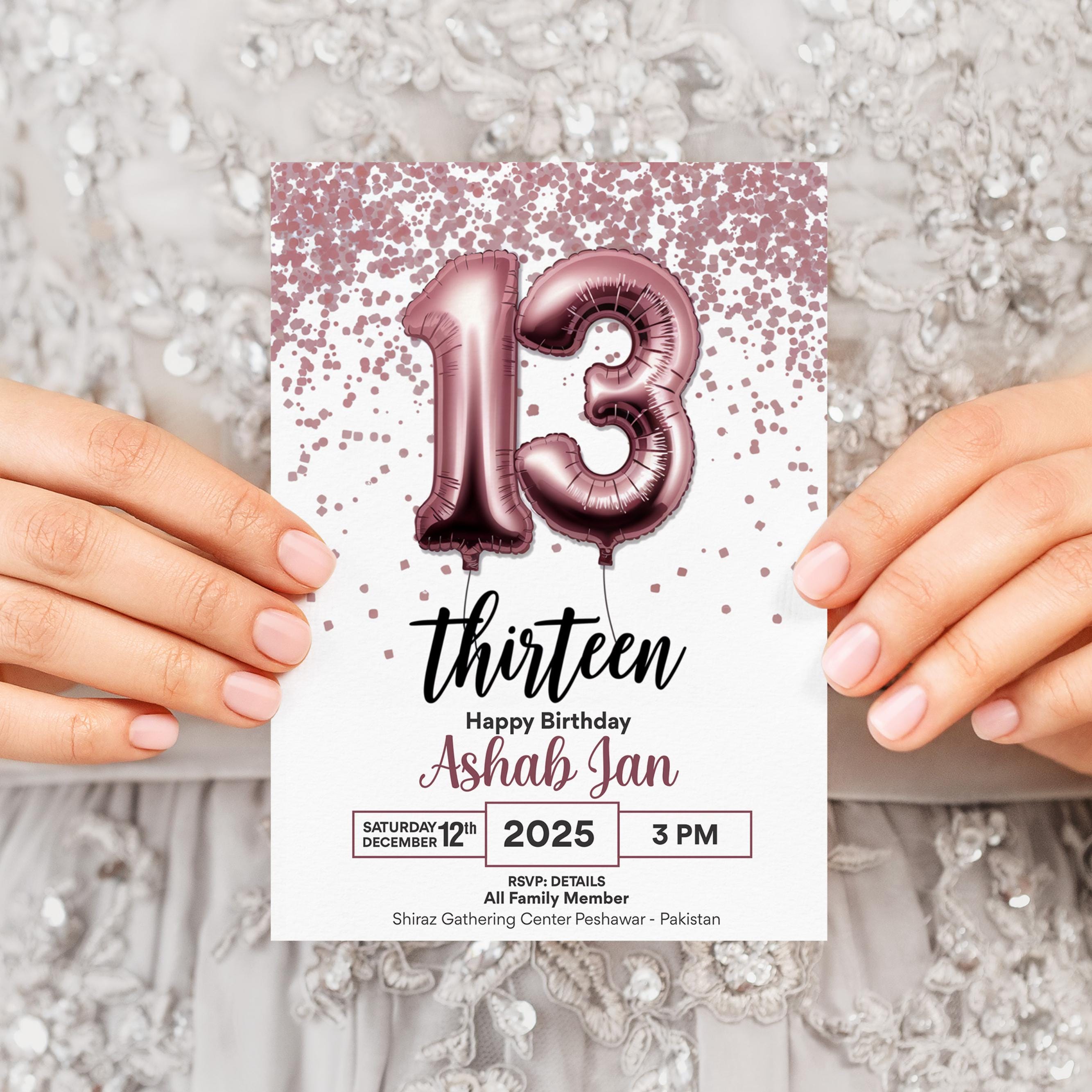 13th Birthday Invitation Card | Personalized Teen Birthday Invite ...