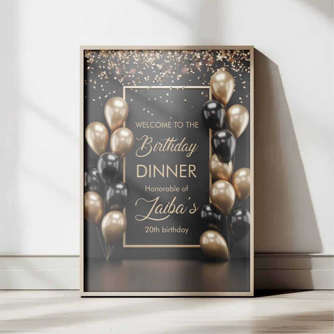 Custom Birthday Welcome Sign, Black & Gold Balloon Birthday Sign ...