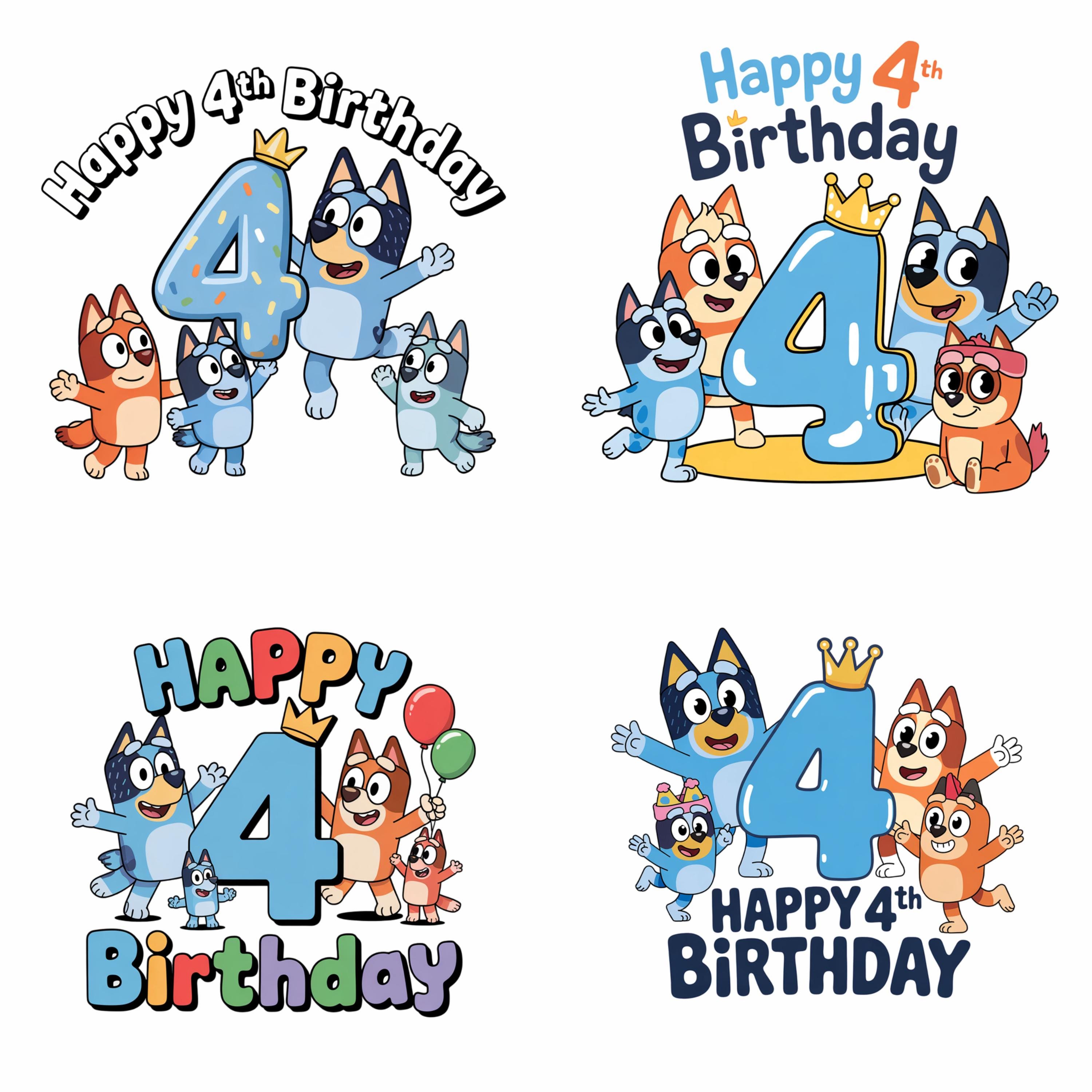 Bluey 4th Birthday PNG Clipart Set - High Quality Digital Download for ...