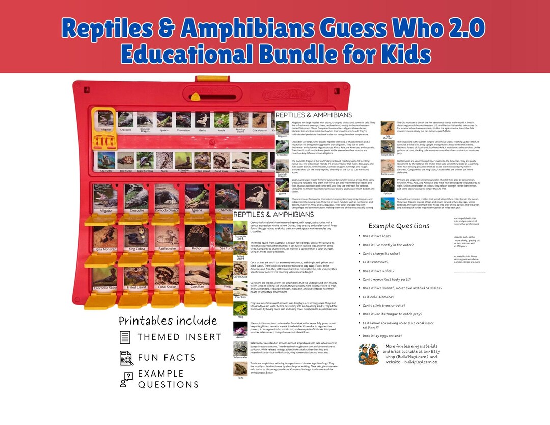 Reptiles & Amphibians Guess Who? 2.0 Custom Game Insert | Animal ...