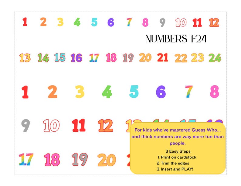 Tarjetas imprimibles de números del 1 al 24 para el juego ¿ADIVINA ...