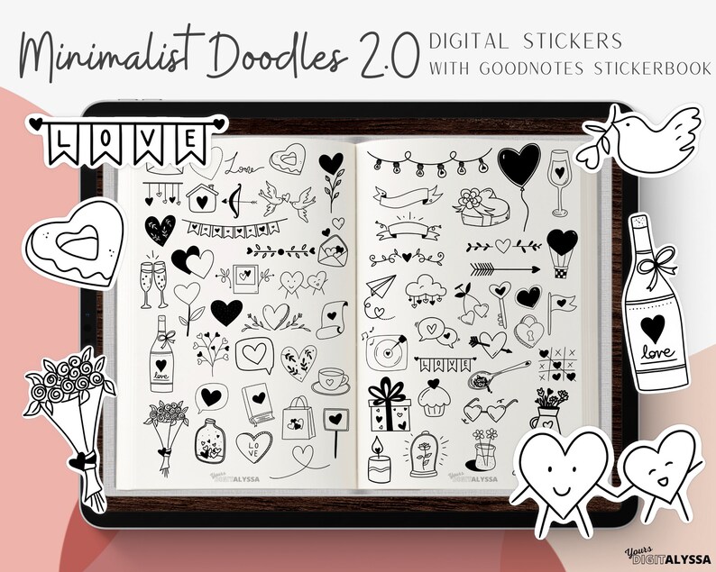 Doodle Heart Digital Stickers Doodle Stickers Doodles - Etsy