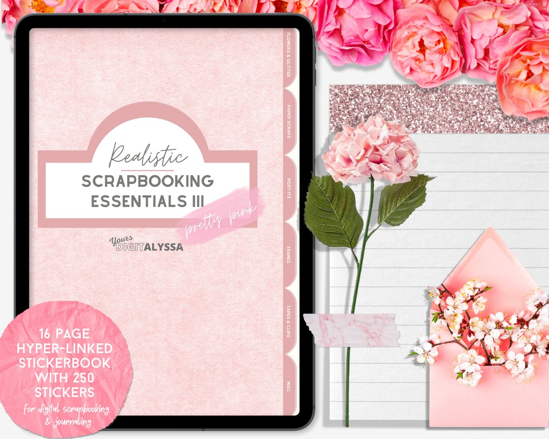 Pink Realistic Digital Scrapbook Stickers Pink Digital - Etsy
