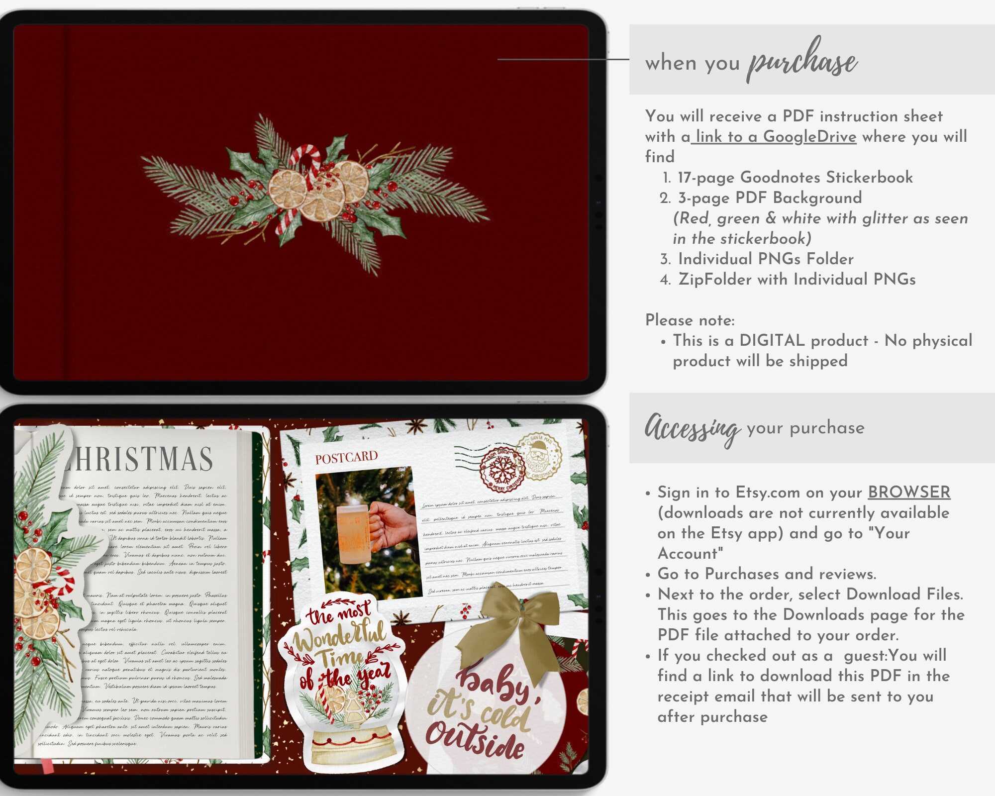 Christmas Digital Stickers, Christmas Stickers, Holiday Stickers ...