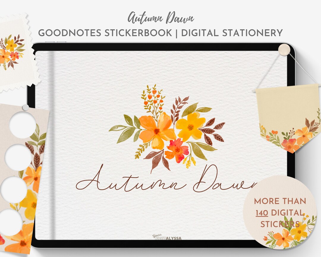 Autumn Digital Stickers, Fall Digital Stickers, Bright Flower Digital ...