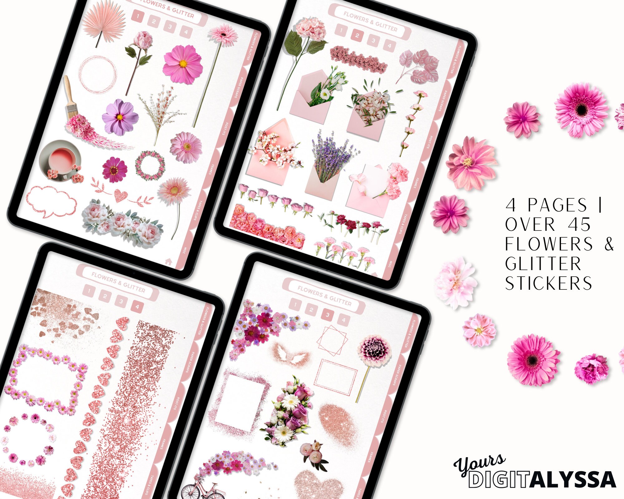 Pink Realistic Digital Scrapbook Stickers Pink Digital - Etsy