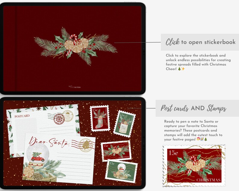 Christmas Digital Stickers, Christmas Stickers, Holiday Stickers ...