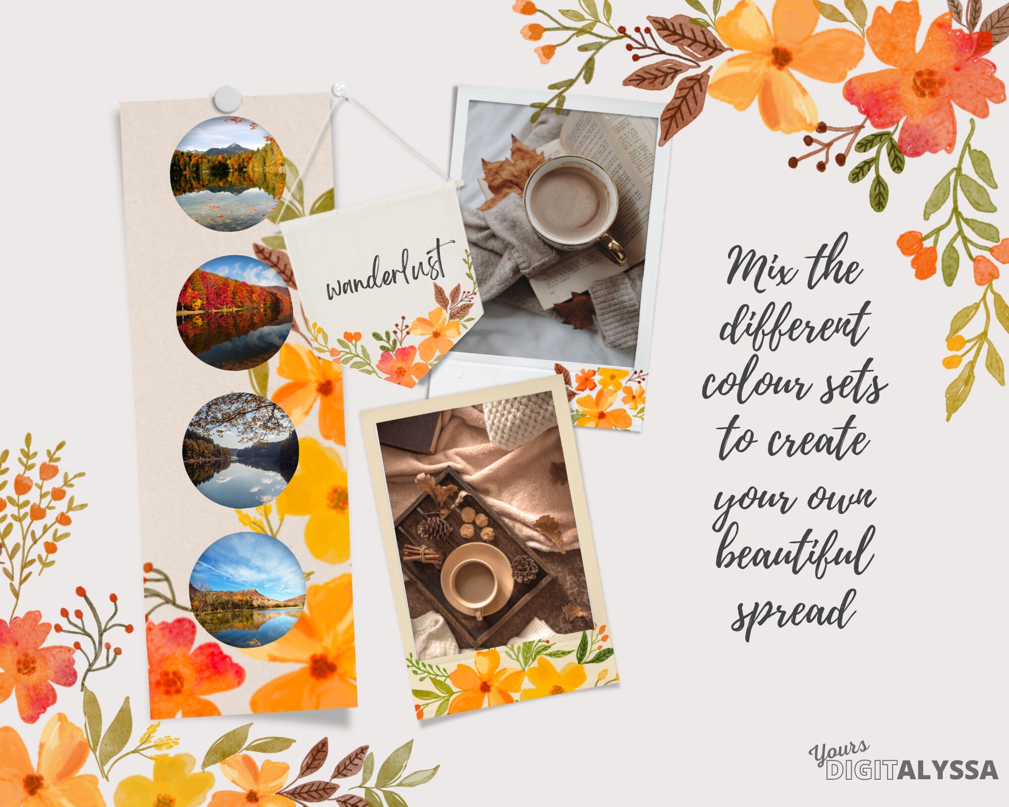 Autumn Digital Stickers Fall Digital Stickers Bright Flower - Etsy