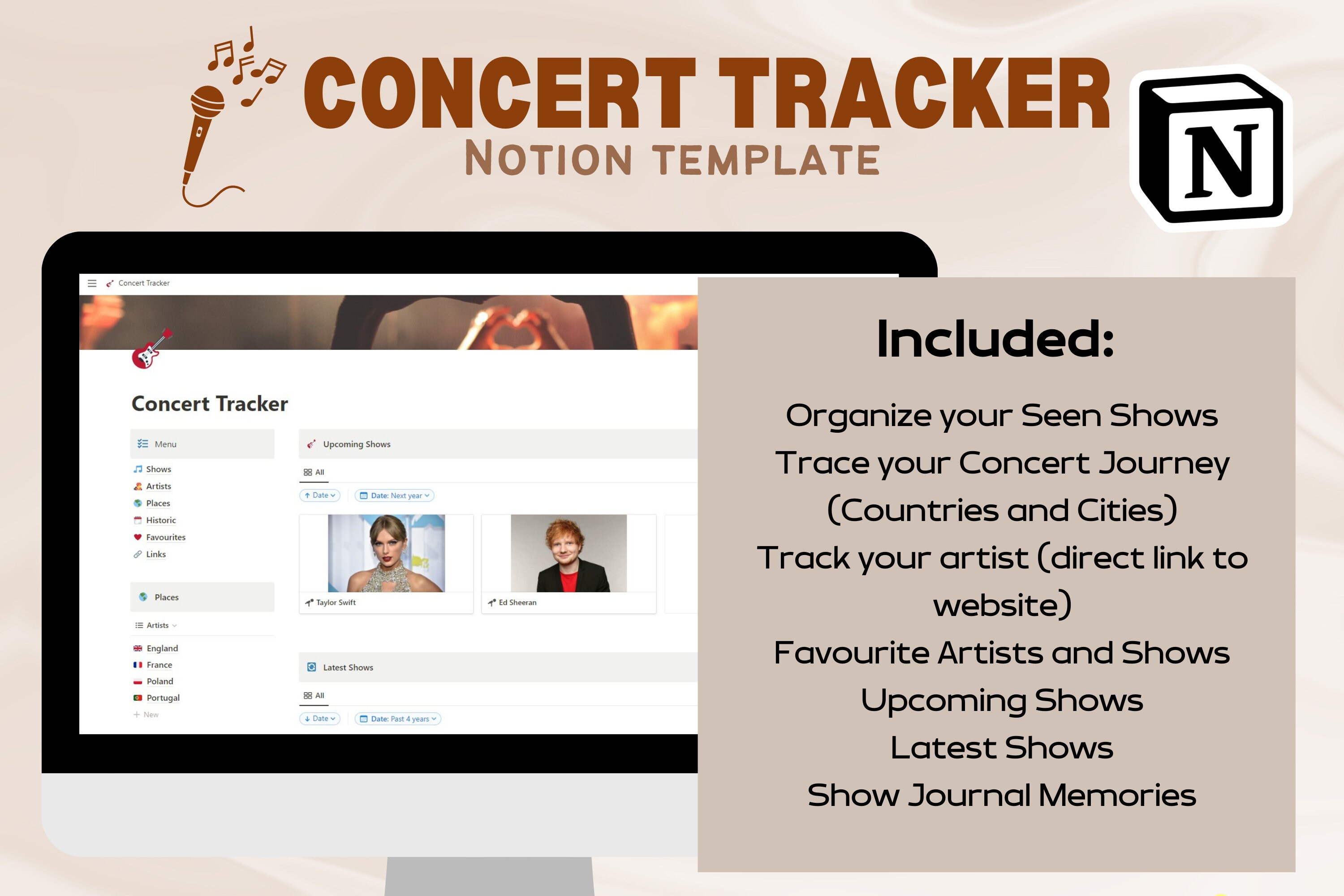 Concert Tracker Dashboard Notion Template, Festival Trackers, Preserve ...