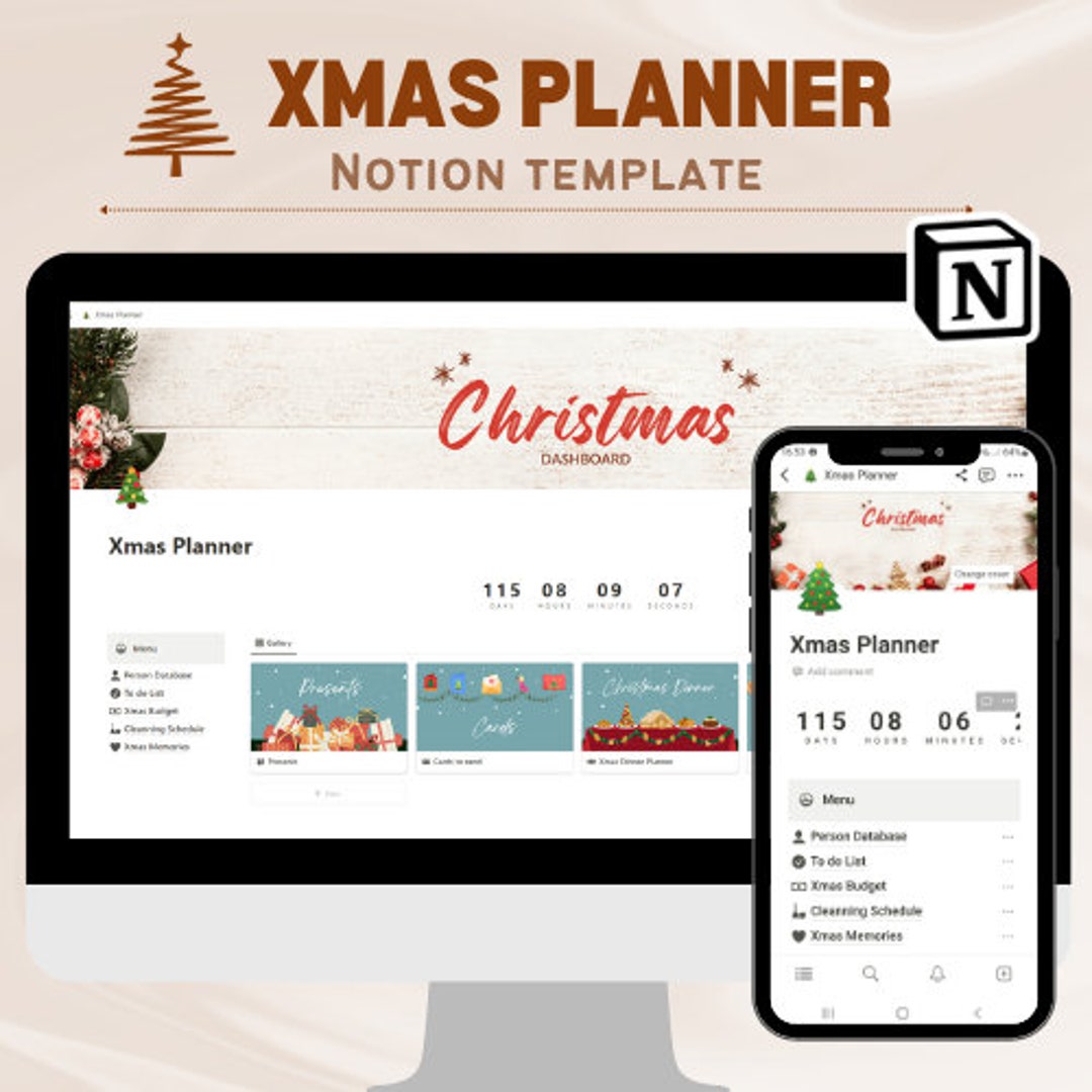 Christmas Planner Dashboard Notion Template, Xmas Holiday Editable ...