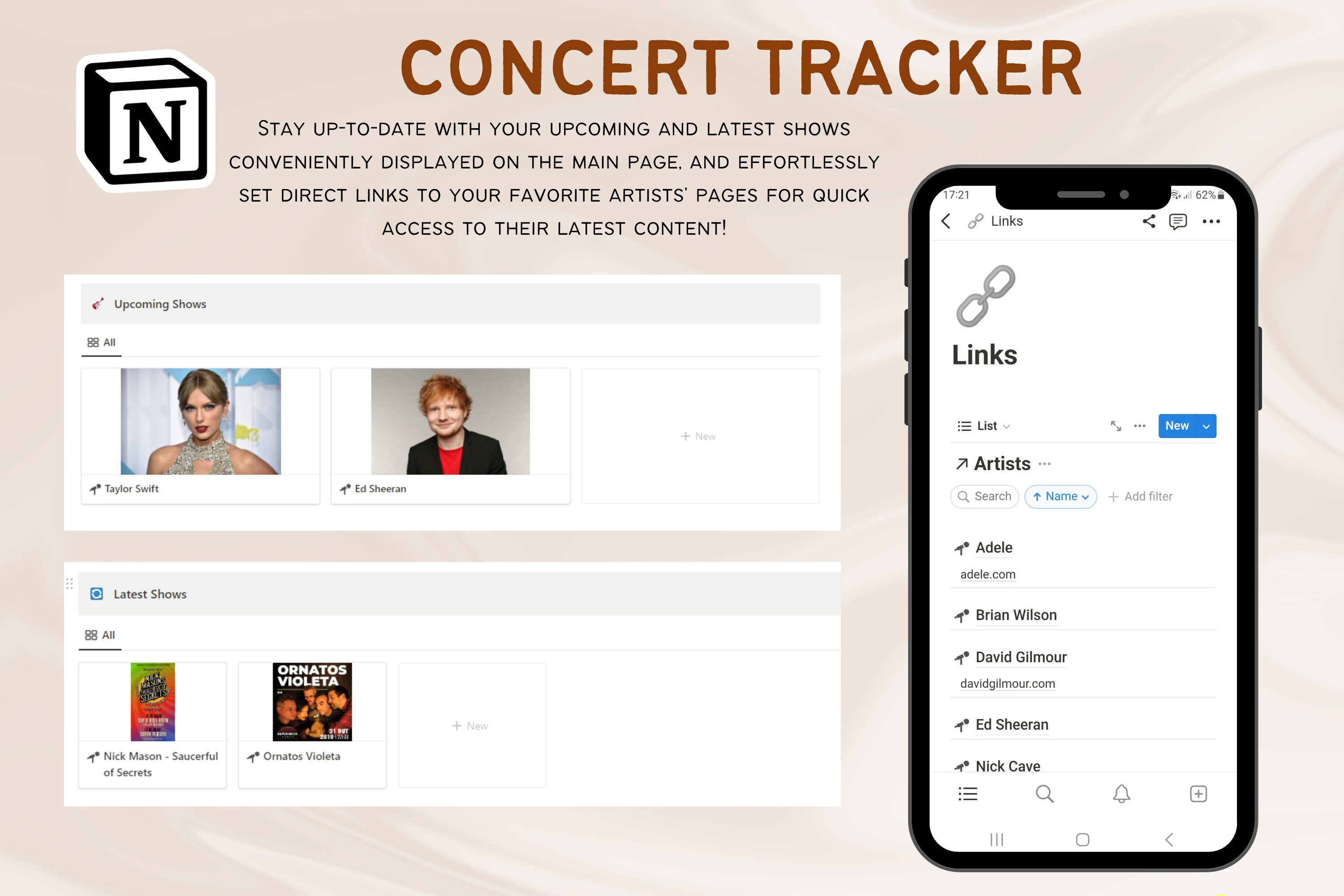 Concert Tracker Dashboard Notion Template, Festival Trackers, Preserve ...