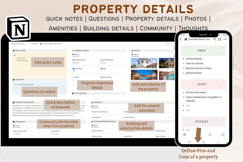 House Hunting Notion Template, Real State House Checklist, Home Buying Searching Organizer ...