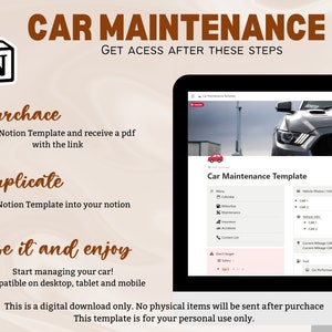 Vehicle Maintenance Notion Template, Accident History, Maintenance Digital Planner, Fuel ...