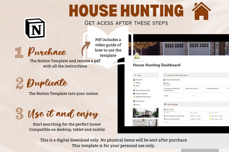 House Hunting Notion Template, Real State House Checklist, Home Buying Searching Organizer ...