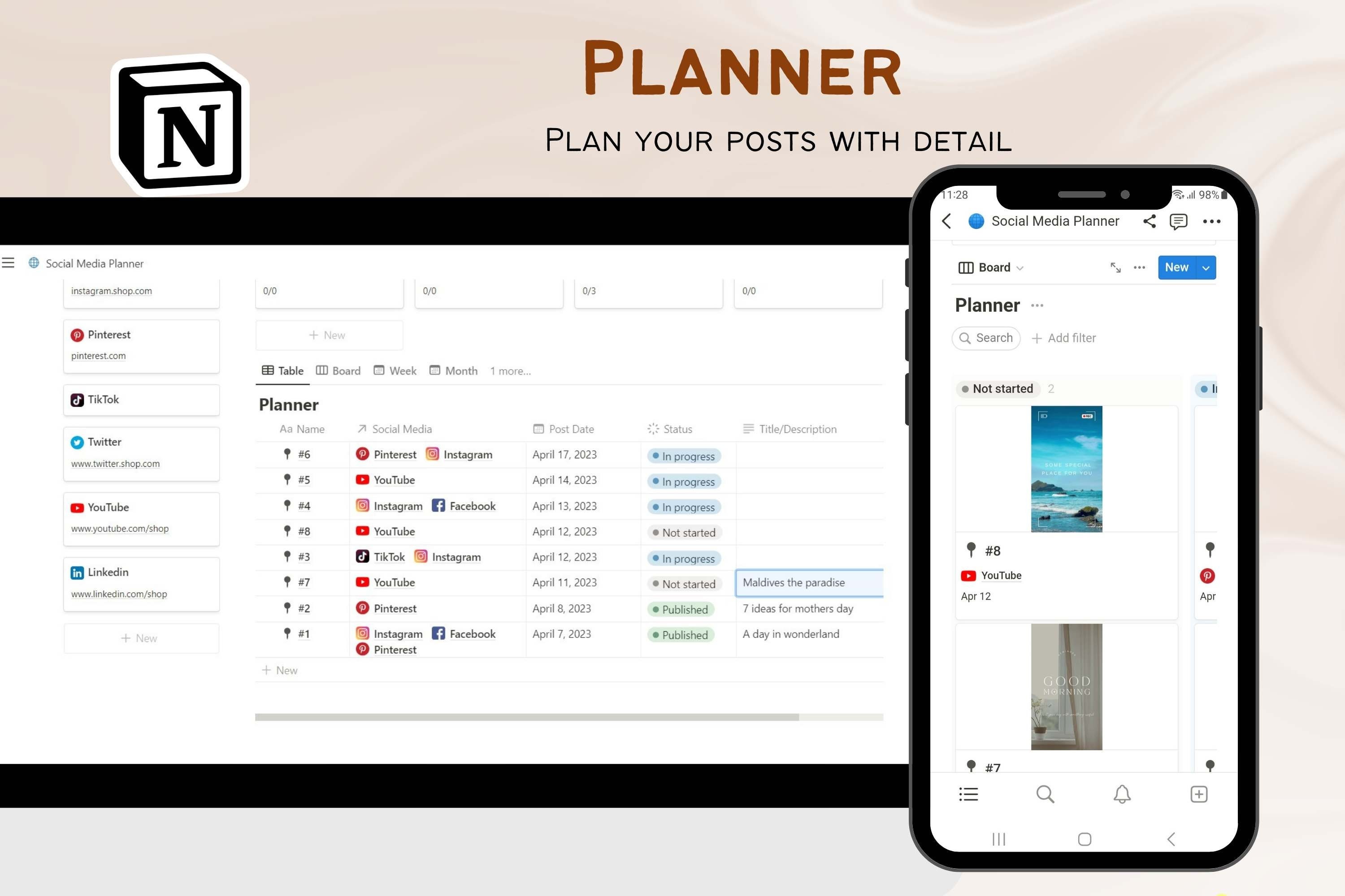 Social Median Planner Notion Template, Social Media Content Planner for ...