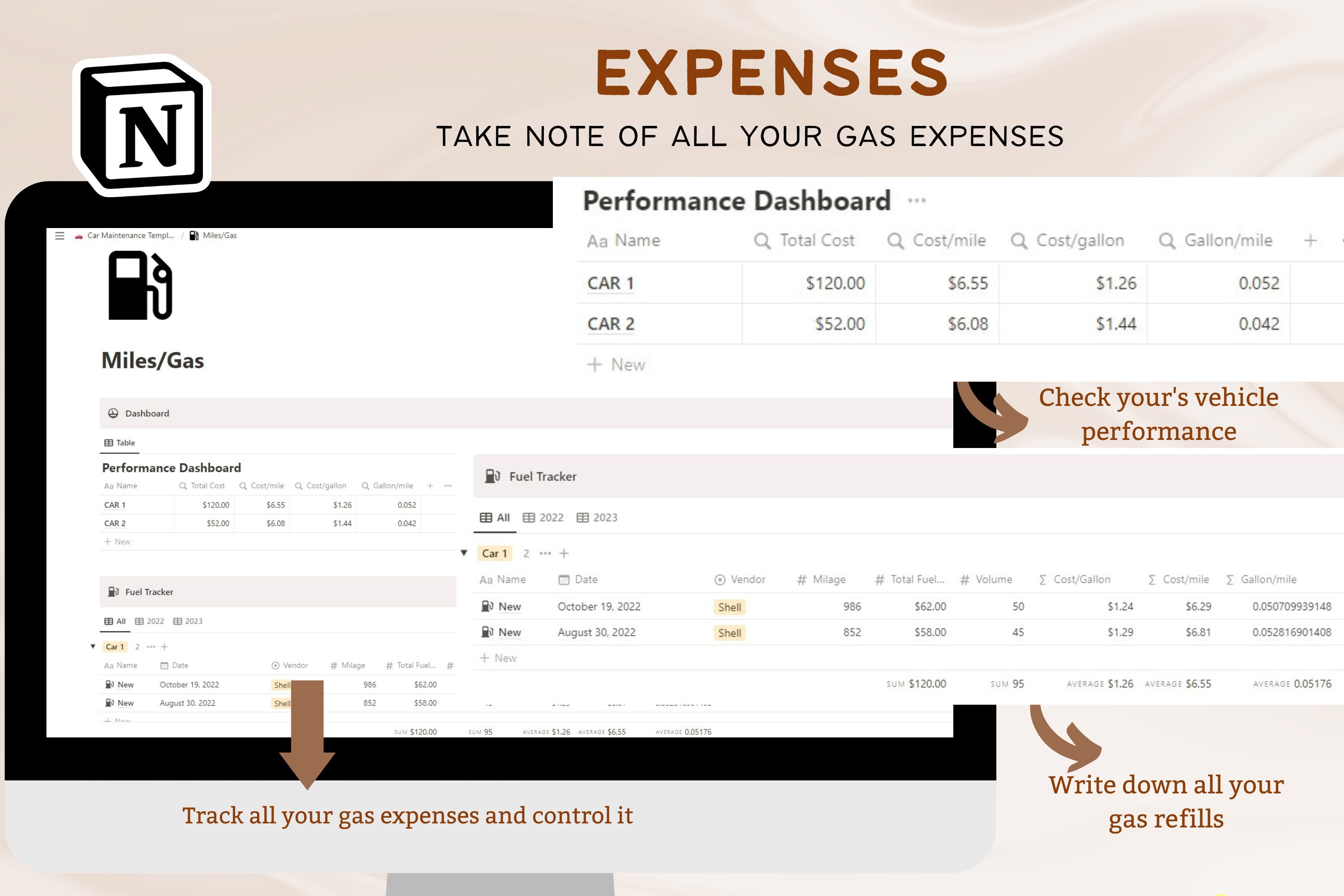 Vehicle Maintenance Notion Template, Accident History, Maintenance Digital Planner, Fuel ...