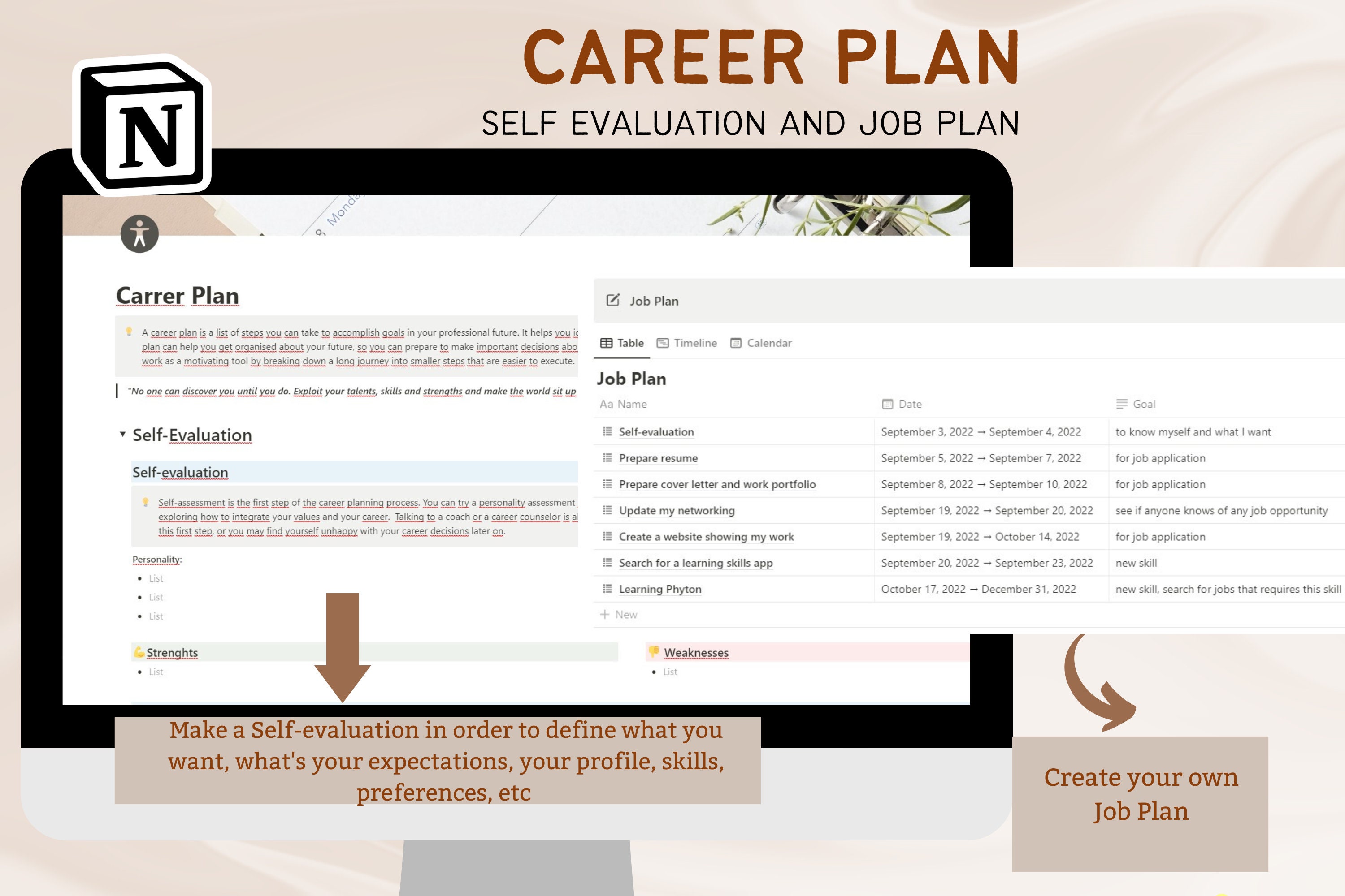 Job Hunting Notion Template, Job Tracker Digital Planner, Career Plan ...