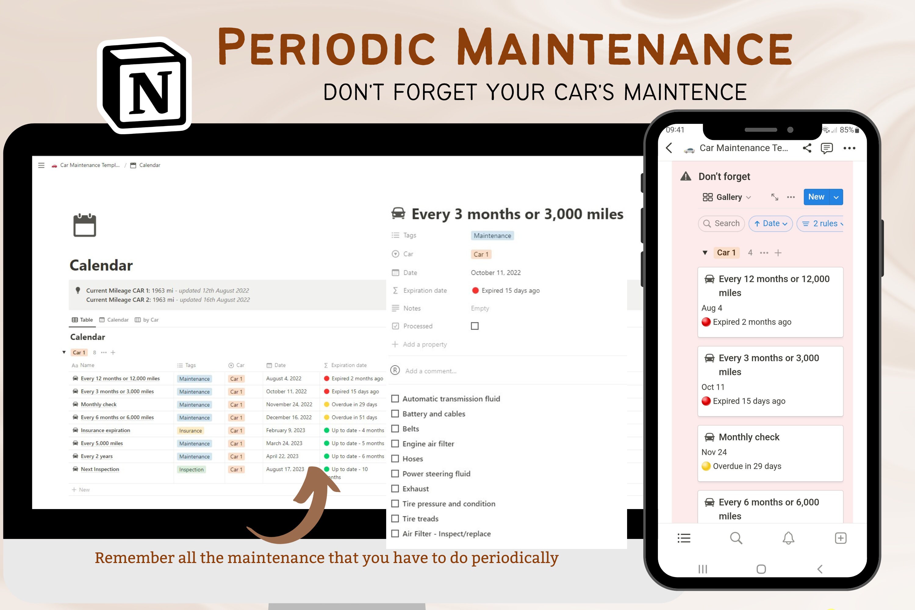 Vehicle Maintenance Notion Template, Accident History, Maintenance Digital Planner, Fuel ...