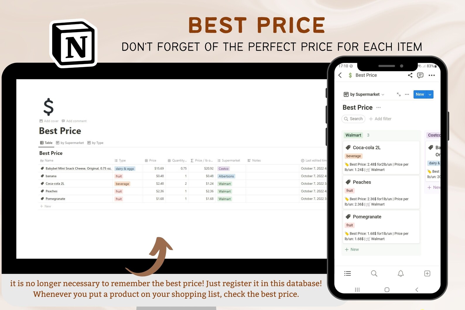 Grocery List Notion Template, Shop Best Price Organizer, Supermarket ...