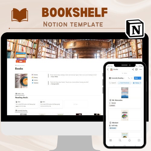 Bookshelf Dashboard Notion Template, Book Organization, Reading ...