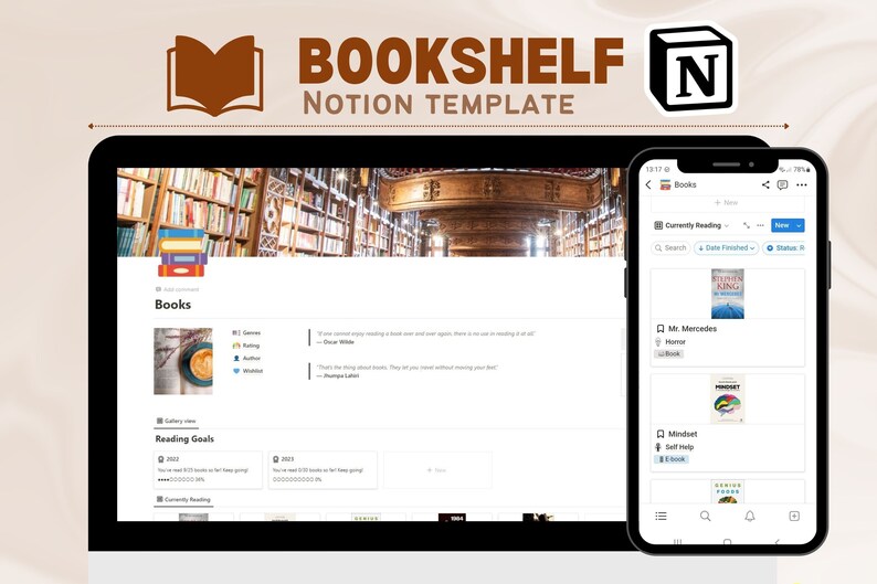 Bookshelf Dashboard Notion Template, Book Organization, Reading ...