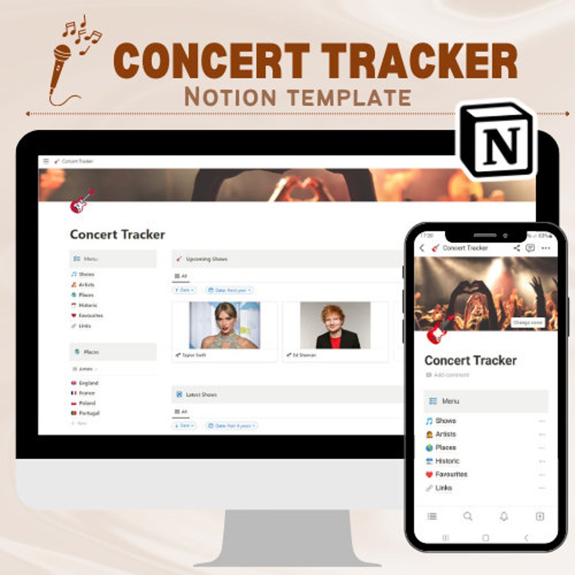 Concert Tracker Dashboard Notion Template, Festival Trackers, Preserve ...
