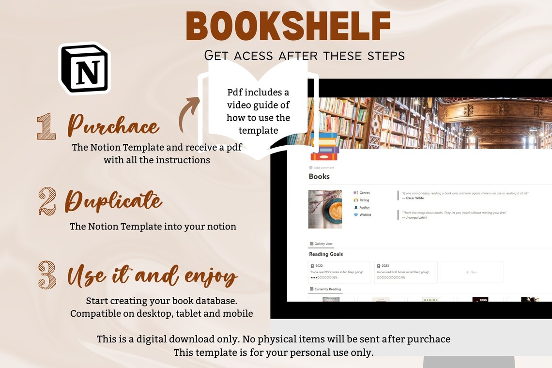 Bookshelf Dashboard Notion Template, Book Organization, Reading ...