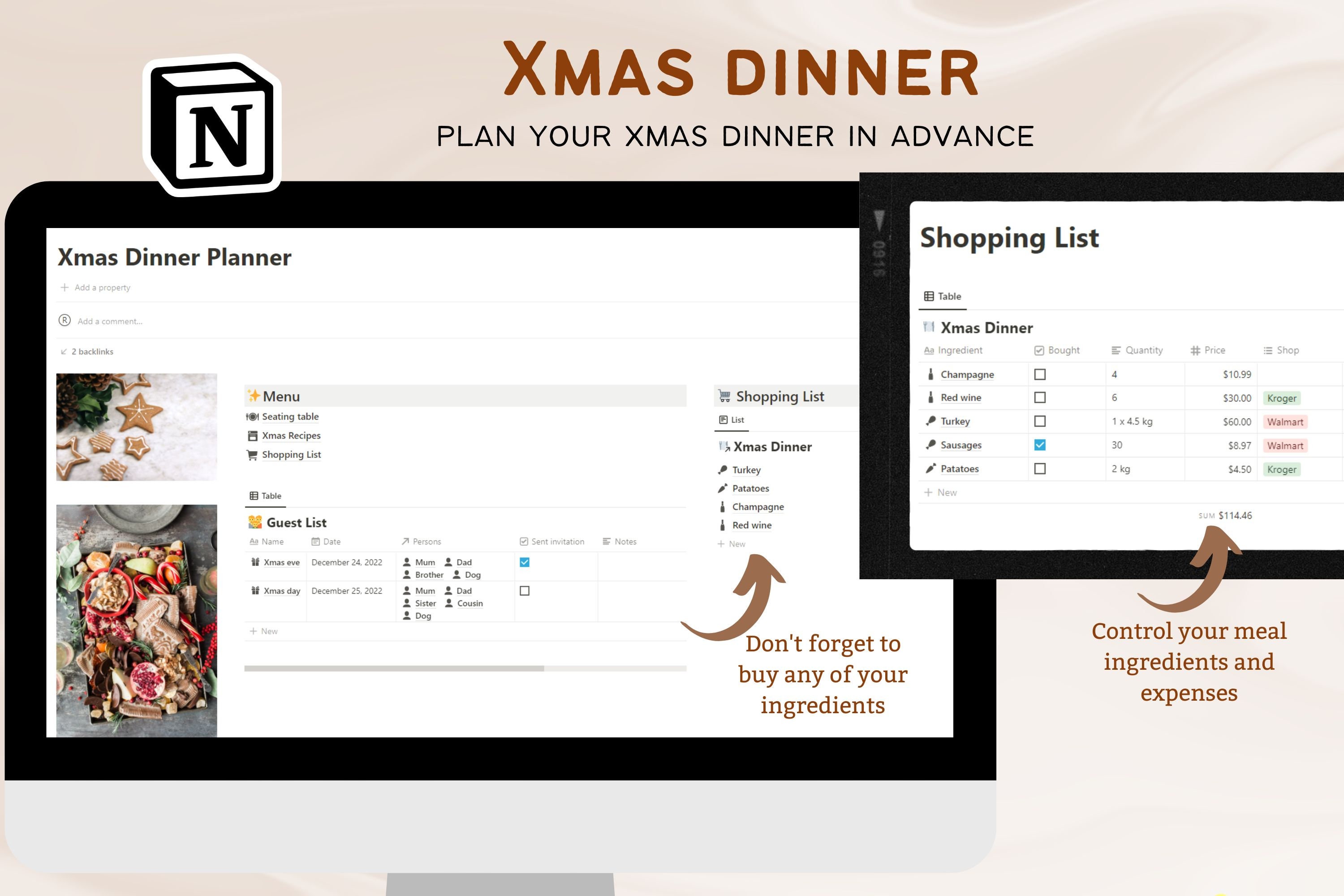 Christmas Planner Dashboard Notion Template, Xmas Holiday Editable ...