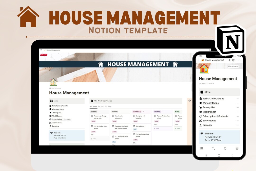 House Management Notion Template, Home Tasks & Chores Organizer ...