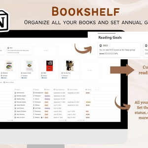 Bookshelf Dashboard Notion Template, Book Organization, Reading ...